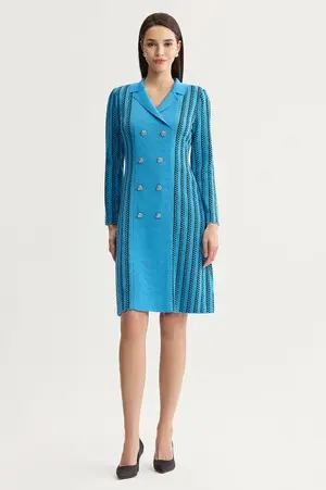 Ming Wang A-line Knit Dress With Faux Double-breasted Detail