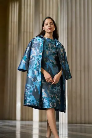 Ming Wang Abstract Jacquard Woven Topper - Deep Teal