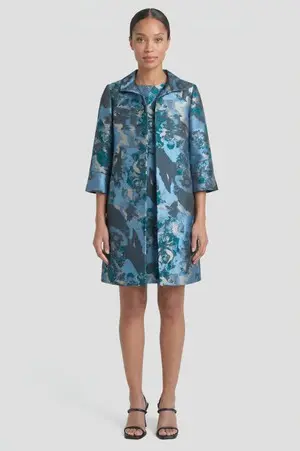 Ming Wang Abstract Jacquard Woven Topper - Deep Teal