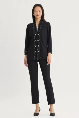 Ming Wang Stretch Deco Crepe Eyelash Trim Jacket