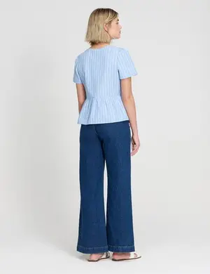 FINERY LONDON Bridie Striped Cotton Tie Front Top
