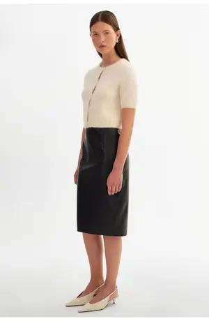 LAMARQUE Faux Leather Pencil Skirt - Black