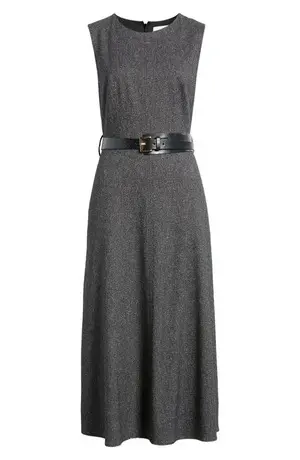 Sam Edelman Sleeveless Belted Midi Dress In Herringbone