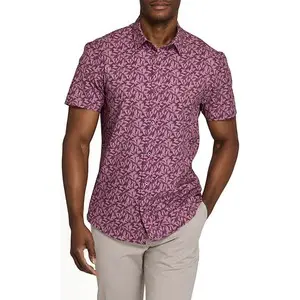 W.R.K Leaf Print Performance Short Sleeve Button-up Shirt - Maroon