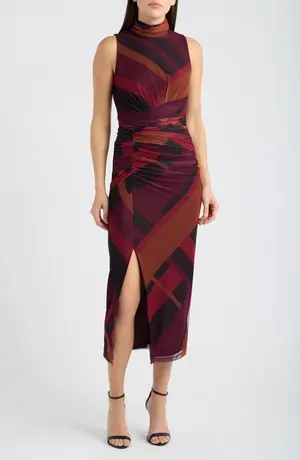 Vince Camuto Patterned Mesh Mock Neck Body-con Dress