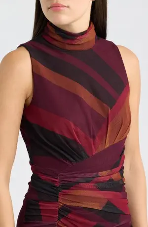 Vince Camuto Patterned Mesh Mock Neck Body-con Dress