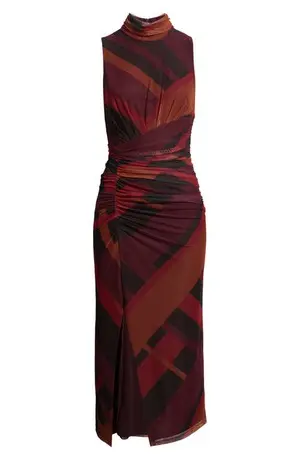 Vince Camuto Patterned Mesh Mock Neck Body-con Dress