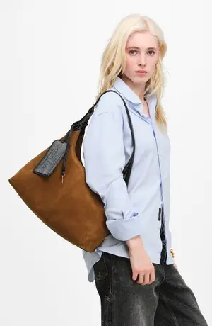 Marc Jacobs Belted Sack Suede Shoulder Bag - Copper