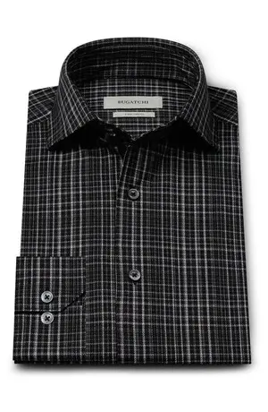 Bugatchi Ooohcotton Devon Plaid Performance Shirt - Black