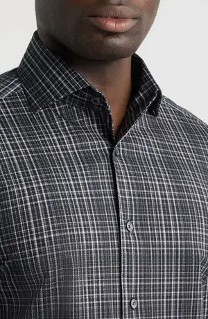 Bugatchi Ooohcotton Devon Plaid Performance Shirt - Black