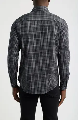 Bugatchi Ooohcotton Devon Plaid Performance Shirt - Black