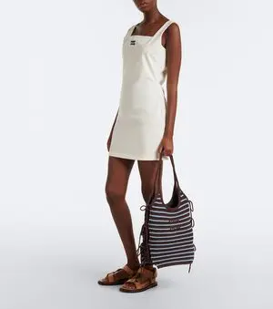 Miu Miu Crochet Striped Shopper Bag - Blue