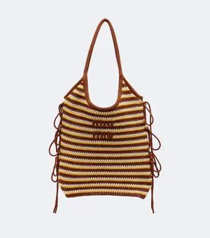 Miu Miu Miu Miu Crochet Striped Shopper Bag Brown