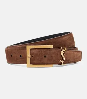 Saint Laurent Cassandre Suede Belt - Brown