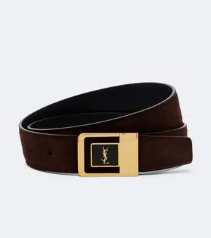 Saint Laurent Cassandre Suede Belt - Brown