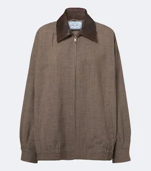 Prada Houndstooth Virgin Wool Blouson Jacket - Brown