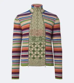 Dries Van Noten Striped Wool Zip-up Sweater
