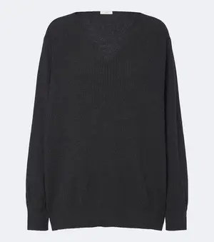 THE ROW V-neck Cotton Cashmere Sweater