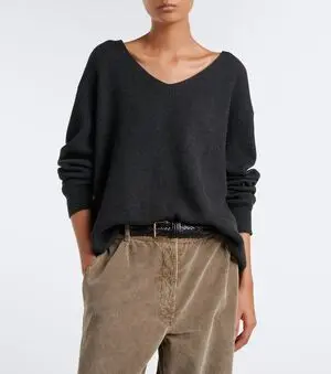 THE ROW V-neck Cotton Cashmere Sweater