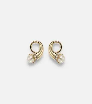 Mateo 14kt Yellow Hoop Earrings With Diamonds And Pearls - Gold