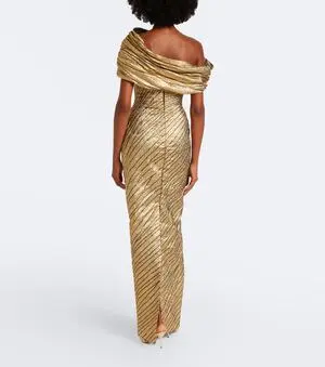 MARMAR HALIM Striped Asymmetrical Brocade Bustier Gown