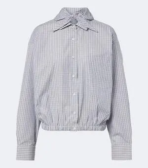 Prada Bow-detail Checked Cotton Blouse - Blue