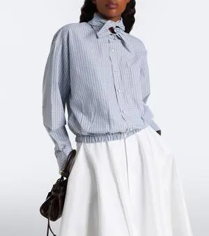 Prada Bow-detail Checked Cotton Blouse