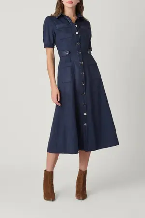 Shoshanna Faux Suede And Leather Trimmed Fit-and-flare Dress