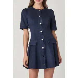 Shoshanna Suede And Leather Trimmed Fit-and-flare Dress