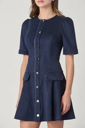 Shoshanna Suede And Leather Trimmed Fit-and-flare Dress
