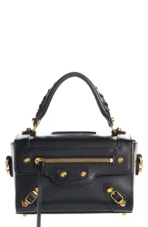 Balenciaga Le City Sleek Box Leather Satchel - 1629 Black/ruby
