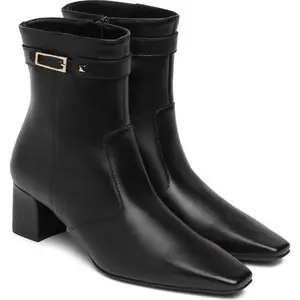 NEROGIARDINI Suede Block Heel Ankle Bootie With Buckle Strap - Black