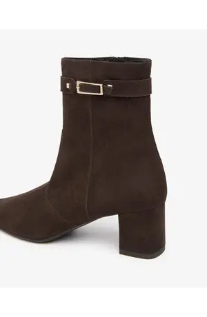 NEROGIARDINI Suede Block Heel Ankle Bootie With Buckle Strap - Chocolate