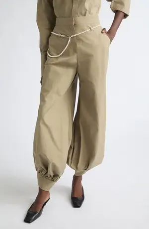 NACKIYE Wide Leg Cropped Pants With Pleated Cuffs