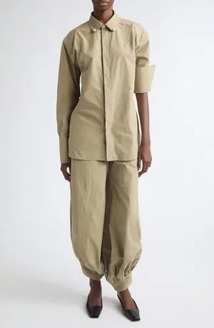 NACKIYE Wide Leg Cropped Pants With Pleated Cuffs