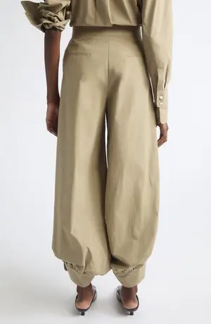 NACKIYE Wide Leg Cropped Pants With Pleated Cuffs
