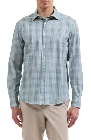 Bugatchi James Plaid Cotton Performance Shirt - Avocado