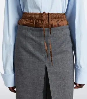 Prada Layered Pleated Wool Midi Skirt