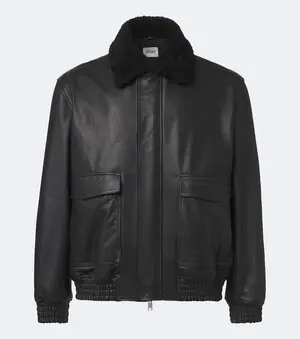 ARMA Bari Teddy-trimmed Leather Blouson Jacket - Black