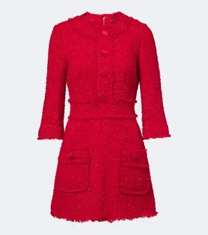 Dolce & Gabbana Cotton-blend Bouclé Mini Dress In Bright - Red