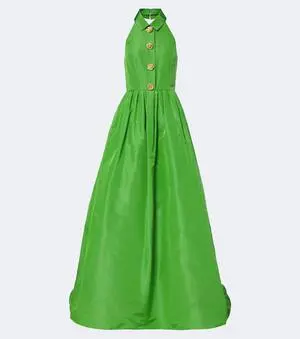 Carolina Herrera Embellished Pleated Silk Gown