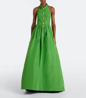 Carolina Herrera Embellished Pleated Silk Gown