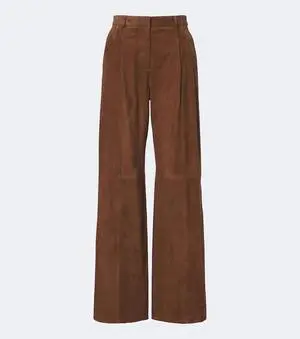 ARMA Dena Pleated Suede Wide-leg Pants In Saddle