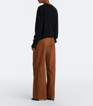 ARMA Dena Pleated Suede Wide-leg Pants In Saddle