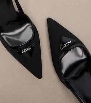 Prada Leather-trimmed Slingback Pumps - Black