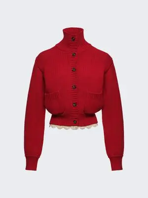 Magda Butrym Cinched Cardigan With Lace Trim - Red