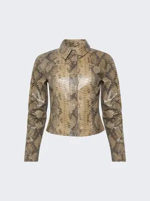 Zeynep Arçay Leather Shirt Snakeprint - Camel