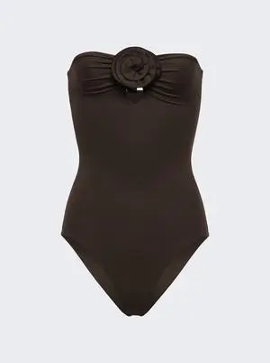 Magda Butrym Strapless Swimsuit With Rose Appliqu - Brown