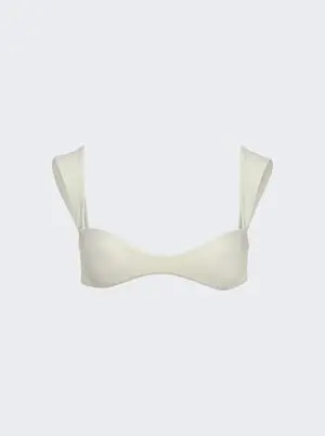 Magda Butrym Sculptural Bandeau Swim Top With Embroidered Roses - Cream