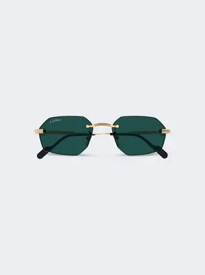 Cartier Rimless Geometric Sunglasses Gold And Lenses - Blue